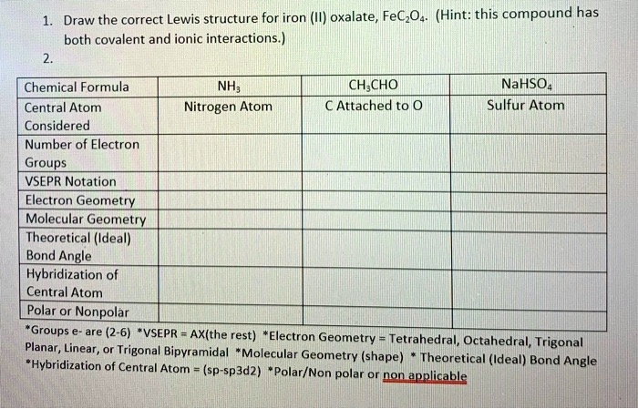 draw the correct lewis structure for iron ii oxalate feco hint this ...