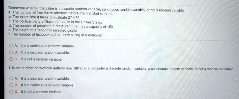 Solved Determine Whether Tne Value Is A Discrete Random Variable Continuous Random Variable 8470