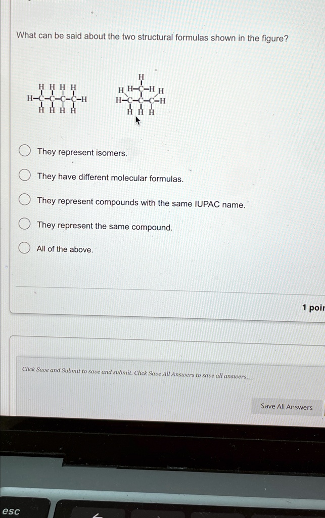 What can be said about the two structural formulas shown in the figure? They represent isomers ...