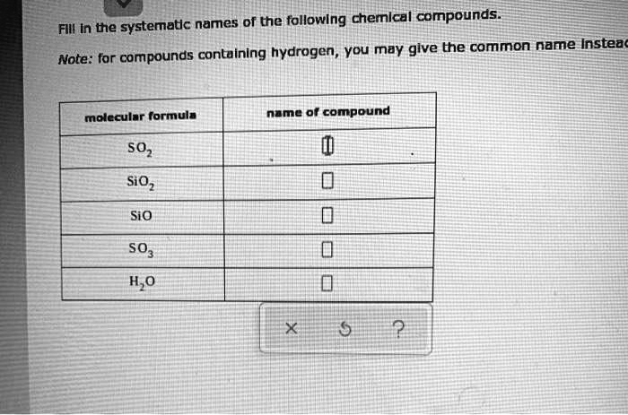 SOLVED: FIII In the systematic names of the following chemical compounds. Note: for compounds ...