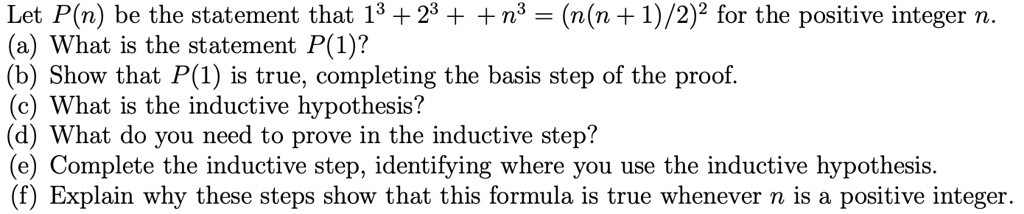 SOLVED: Let P(n) be the statement that 13 + 23 + + n3 (n(n + 1)/2)2 for the positive integer n ...