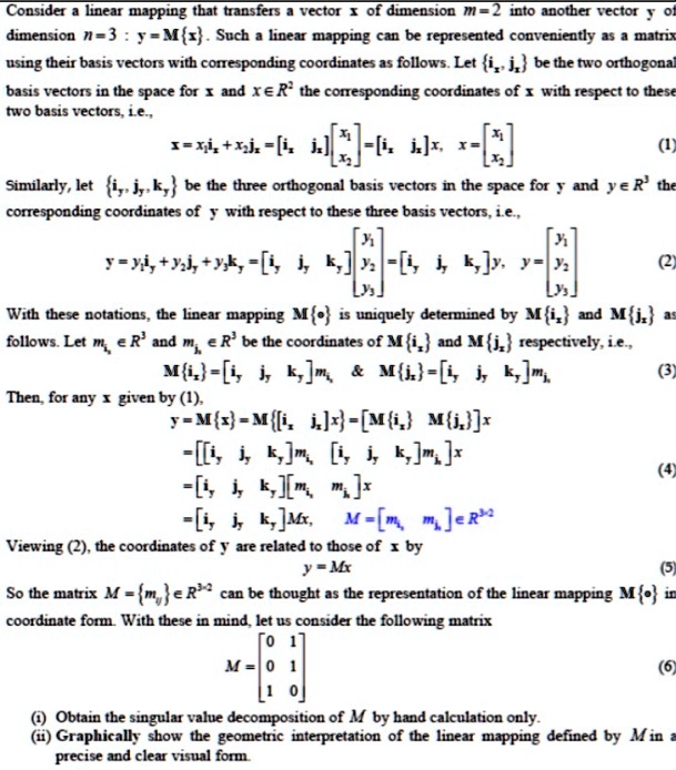 consider linear mapping that transfers vector 1 of dimension m 2 into ...