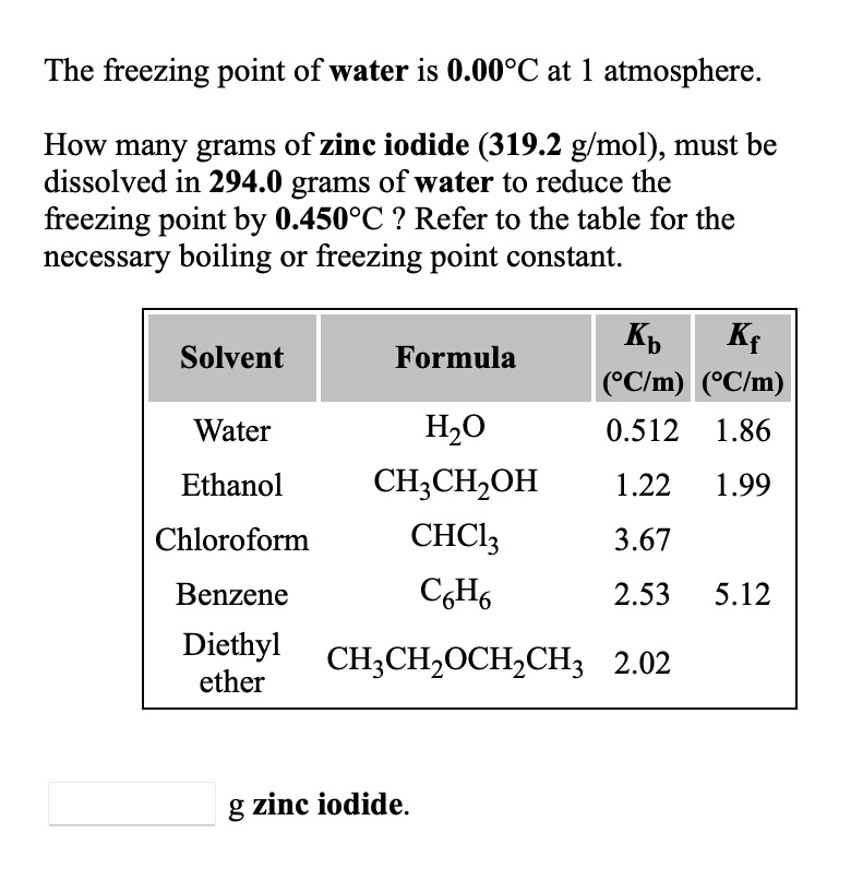 SOLVED: The freezing point of water is 0.008C at 1 atmosphere. How many ...