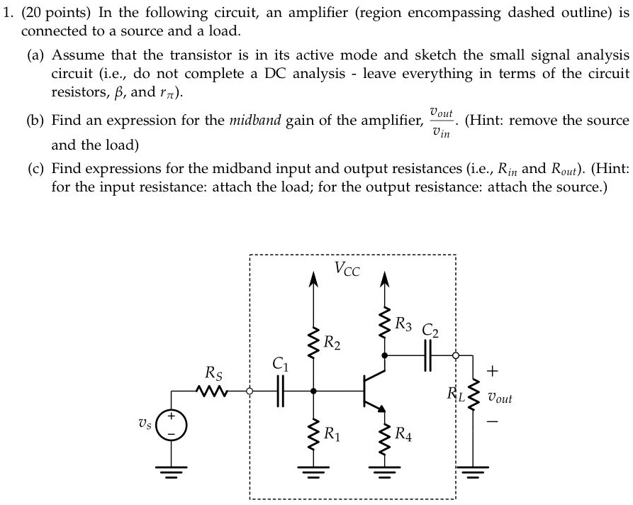 SOLVED: (20 points) In the following circuit; an amplifier (region encompassing dashed outline ...