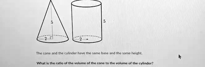 SOLVED: The cone and the cylinder have the same base andthe same height What is the ratio of the ...
