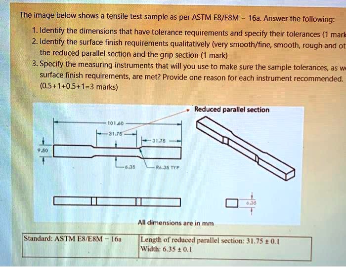SOLVED: The image below shows a tensile test sample as per ASTM E8 ...