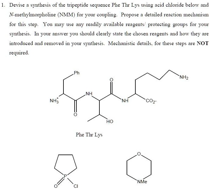 SOLVED: Devise a synthesis of the tripeptide sequence Phe Thr Lys using ...