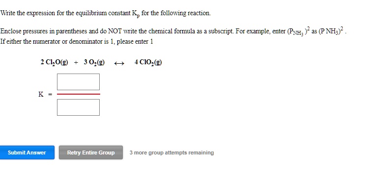 SOLVED: Write the expression for the equilibrium constant K for the ...