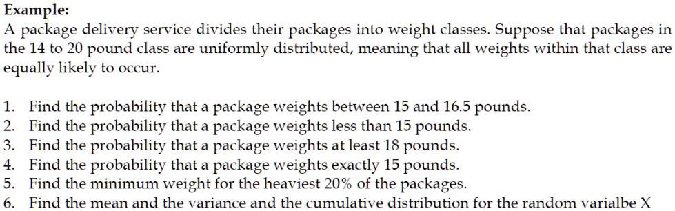 example a package delivery service divides their packages into weight ...