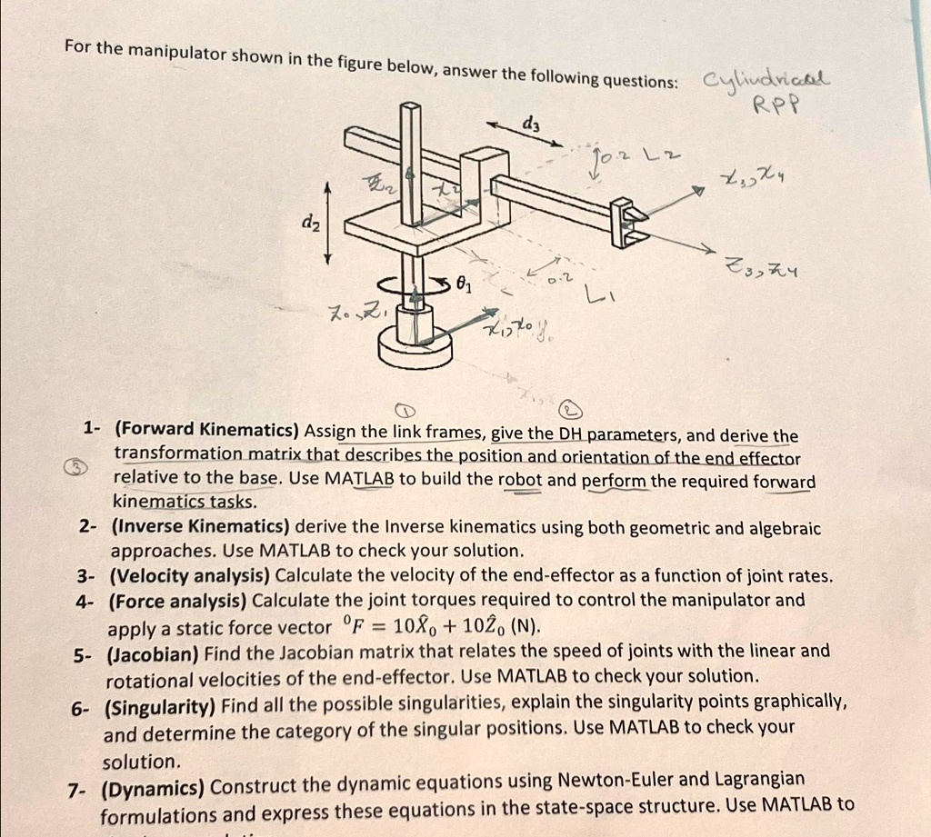 For the manipulator shown in the figure below, answer the following ...