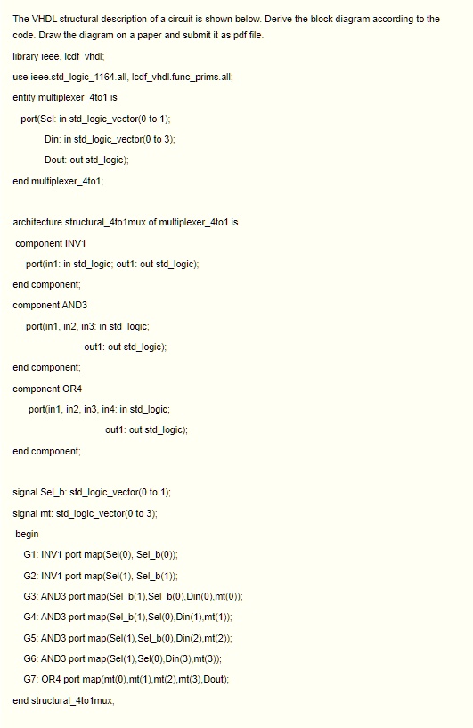 The VHDL structural description of a circuit is shown below. Derive the block diagram according ...