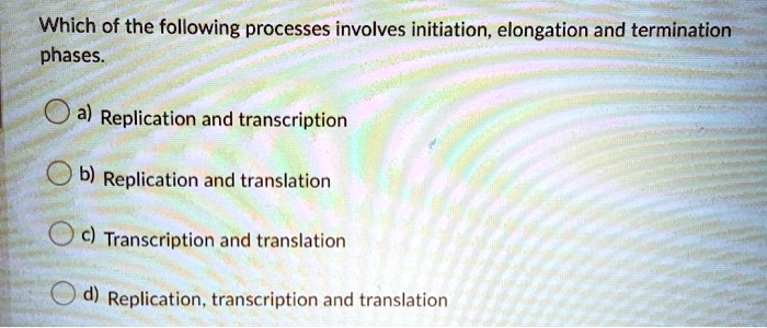 which of the following processes involves initiation elongation and termination phases a ...