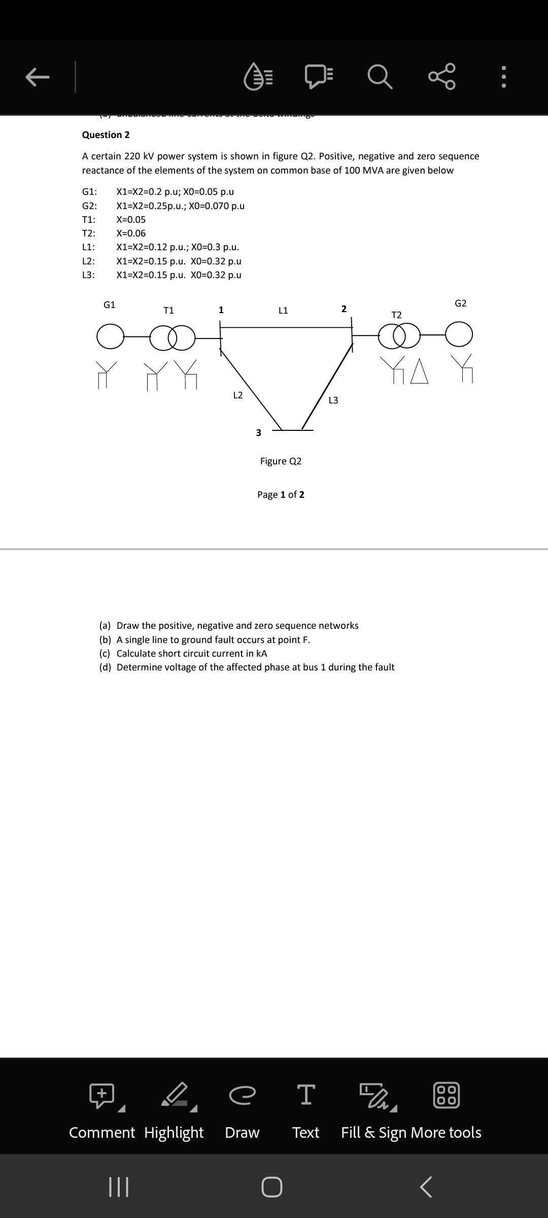 SOLVED: Question 2 A certain 220 kV power system is shown in figure Q2. Positive, negative and ...