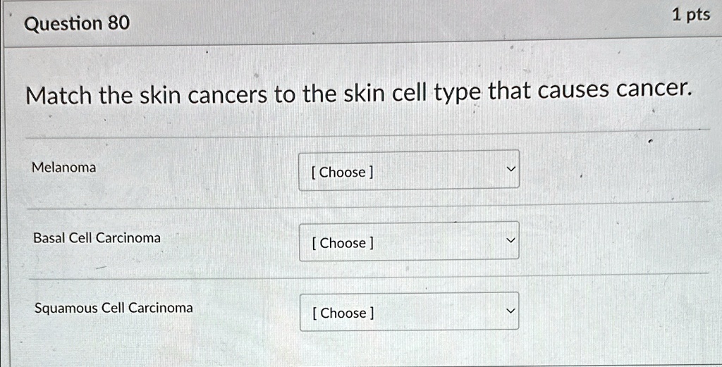 question 80 1pts match the skin cancers to the skin cell type that ... question 80 1pts match the skin cancers to the skin cell type that ...