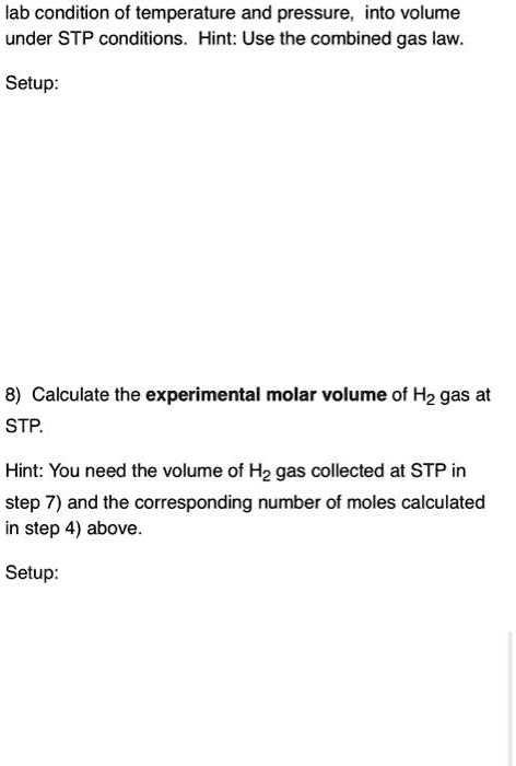 lab condition of temperature and pressure into volume under stp ...