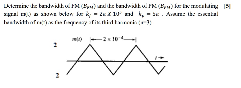 SOLVED: Determine the bandwidth of FM (BFM) and the bandwidth of PM ...
