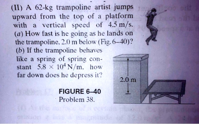 ii a 62 kg trampoline artist jumps upward from the top of platform with ...