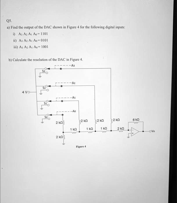 SOLVED: Q5. Find the output of the DAC shown in Figure 4 for the following digital inputs: i. A ...