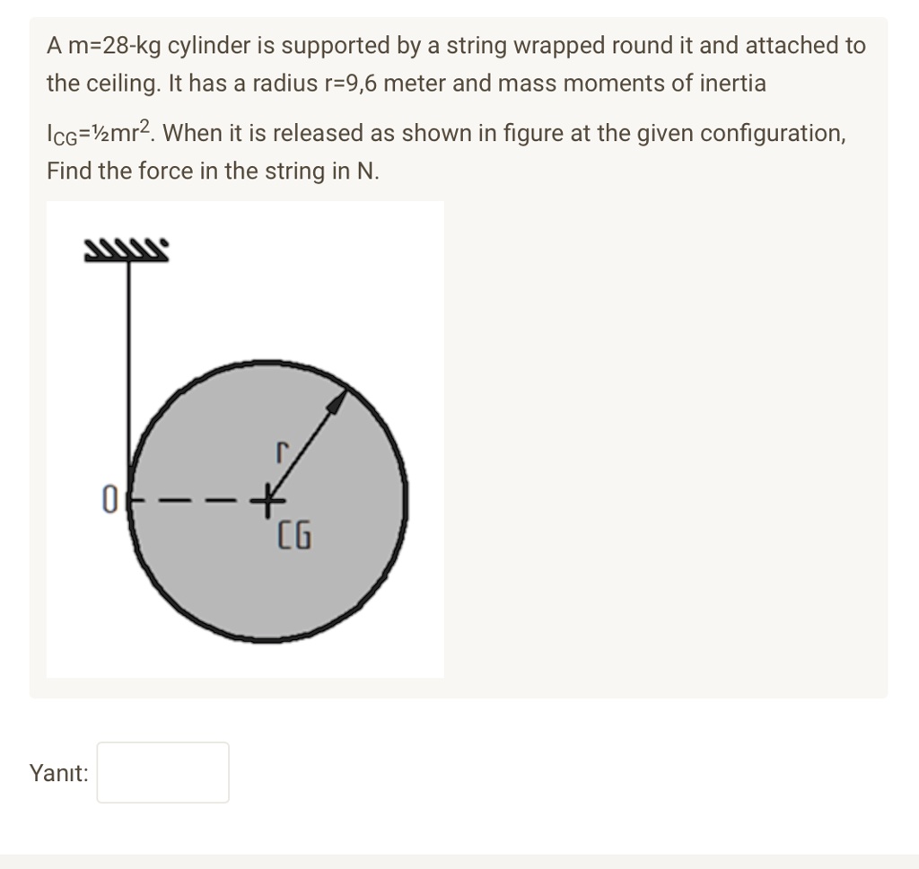 SOLVED: A mass m = 28 kg cylinder is supported by a string wrapped ...