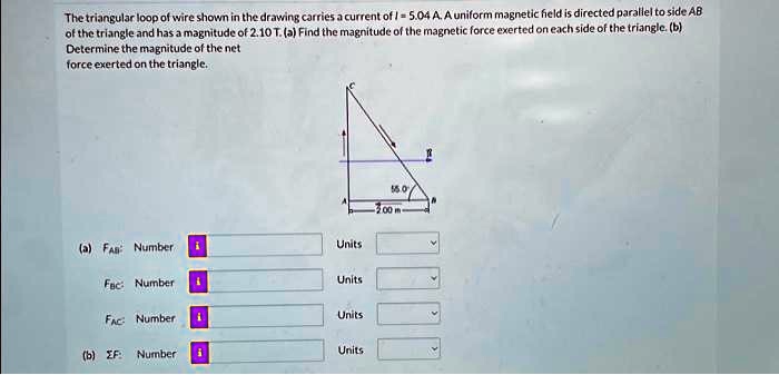 The triangular loop of wire shown in the drawing carries a current of I ...