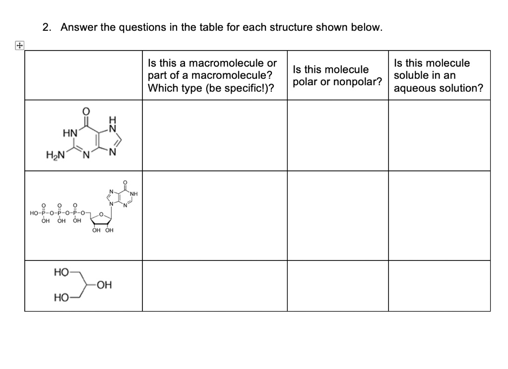 SOLVED: Answer the questions in the table for each structure shown ...