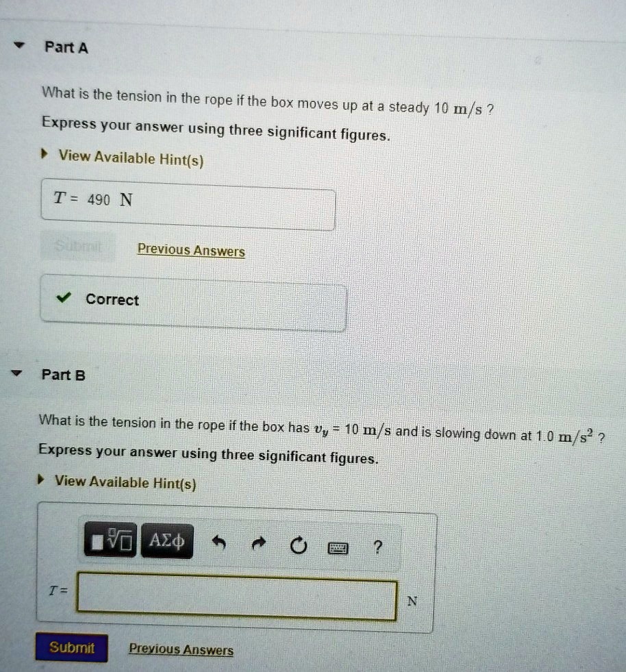 part a what is the tension in the rope if the box moves up at a steady 10 ms express your answer ...