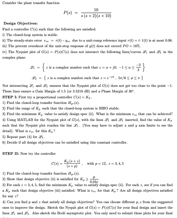 consider the plant transfer function 10 ps s s 2s 10 design objectives ...