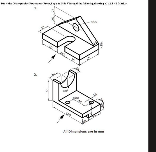 Draw the Orthographic Projections(Front, Top and Side Views) of the ...
