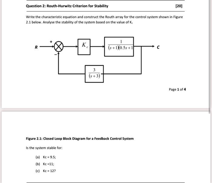 SOLVED: Question 2: Routh-Hurwitz Criterion for Stability Write the ...