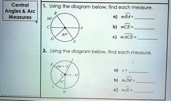 SOLVED: Central Angles Arc Measures Using the diagram below, find each ...