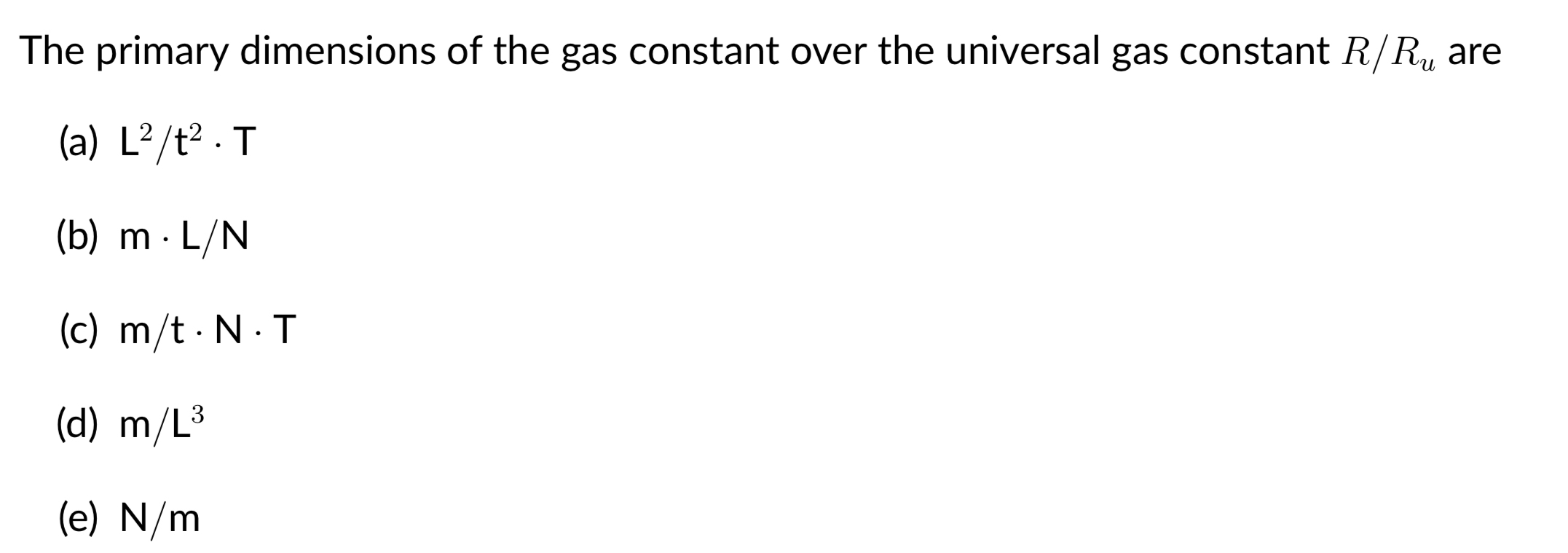 The primary dimensions of the gas constant over the universal gas ...