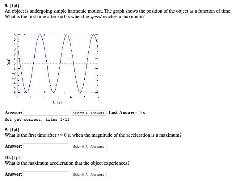 SOLVED: 8. [Ipt] An object is undergoing simple harmonic motion. The graph shows the position of ...