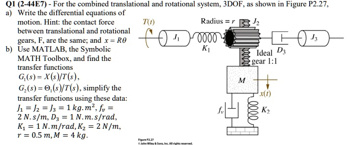 Q1 (2-44E7) - For the combined translational and rotational system, 3DOF, as shown in Figure P2 ...