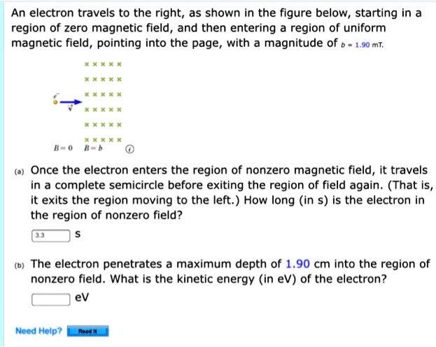 SOLVED: An electron travels to the right; as shown in the figure below, starting in a region of ...