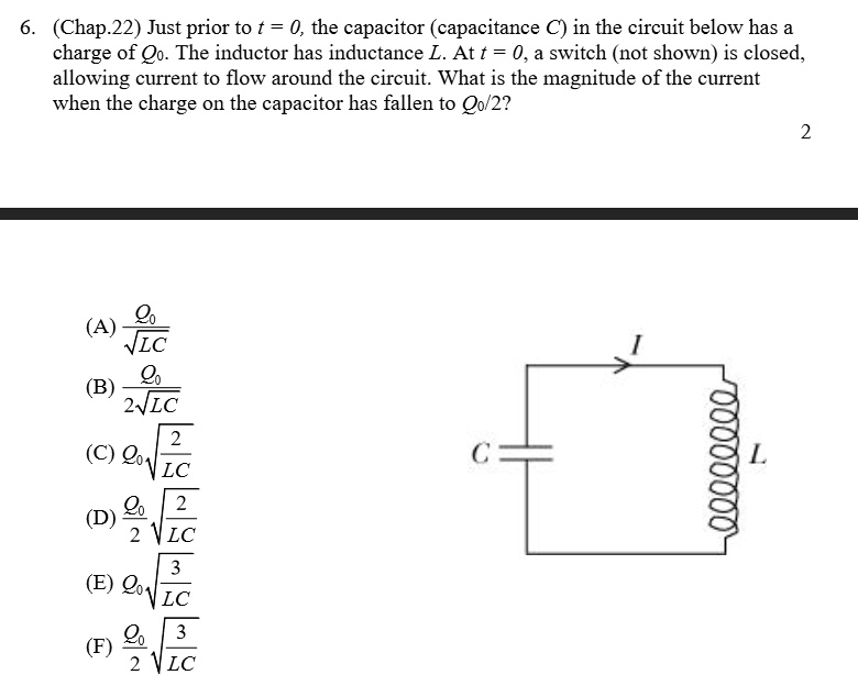 SOLVED: 6. Chap.22) Just prior to t = 0, the capacitor (capacitance C) in the circuit below has ...