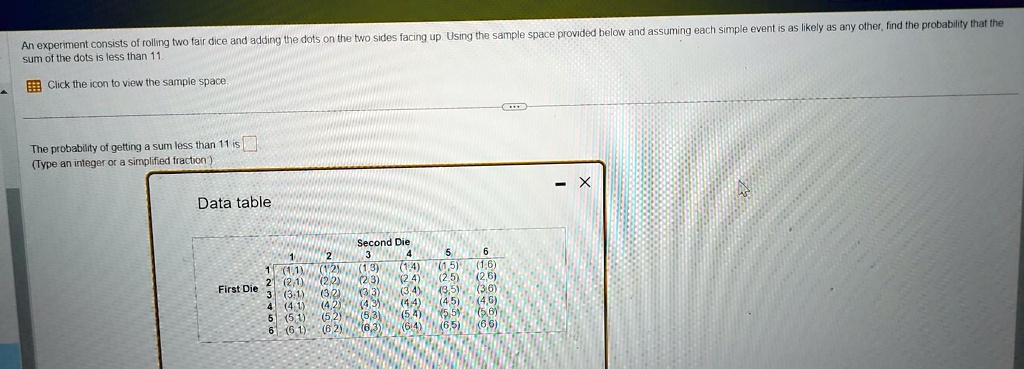 SOLVED: An experiment consists of rolling two fair dice and adding the dots on the two sides ...