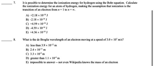 SOLVED: IIS possible determine the ionization energy for hydrogen using ...