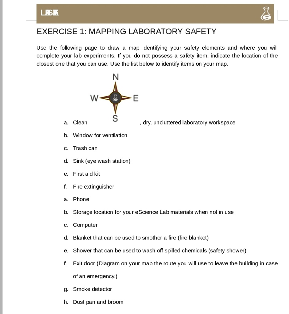 SOLVED: LESK EXERCISE 1: MAPPING LABORATORY SAFETY Use the following ...