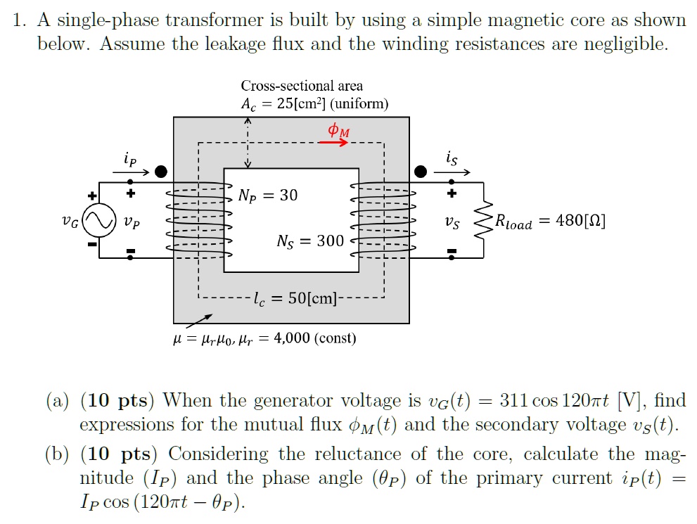 SOLVED: A single-phase transformer is built by using a simple magnetic ...