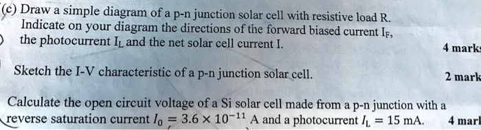 SOLVED: (c) Draw a simple diagram of a p-n junction solar cell with resistive load R. Indicate ...