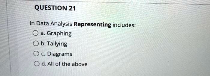 SOLVED: QUESTION 21 In Data Analysis Representing includes: Graphing b ...