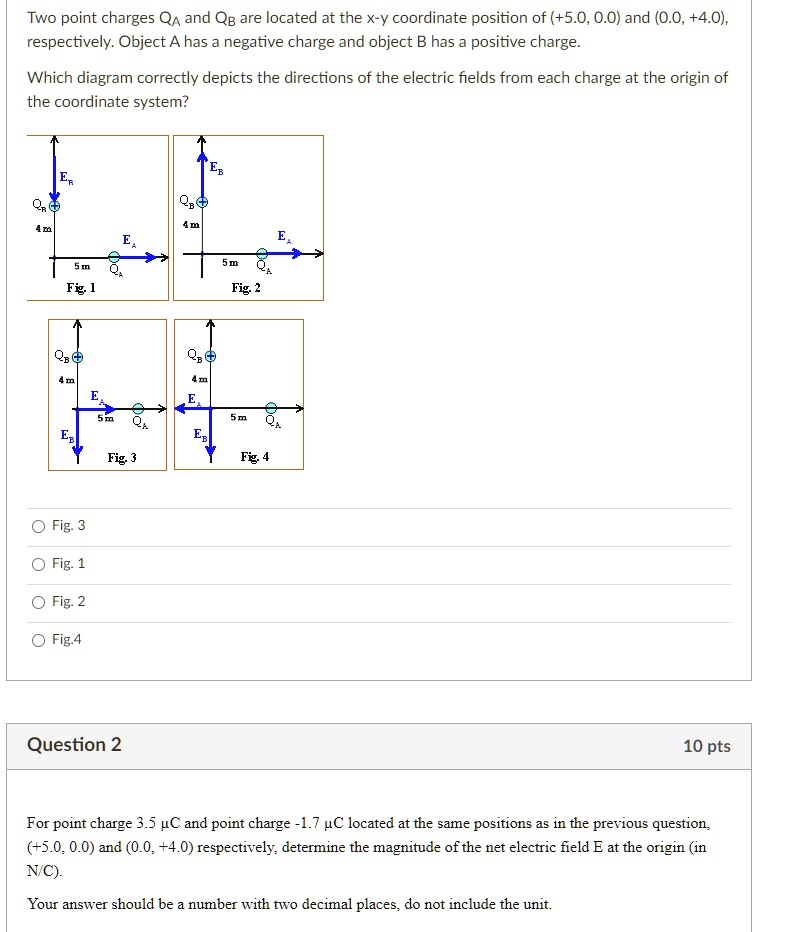 SOLVED: Two point charges QA and Qg are located at the x-y coordinate position of (+5.0, 0.0 ...