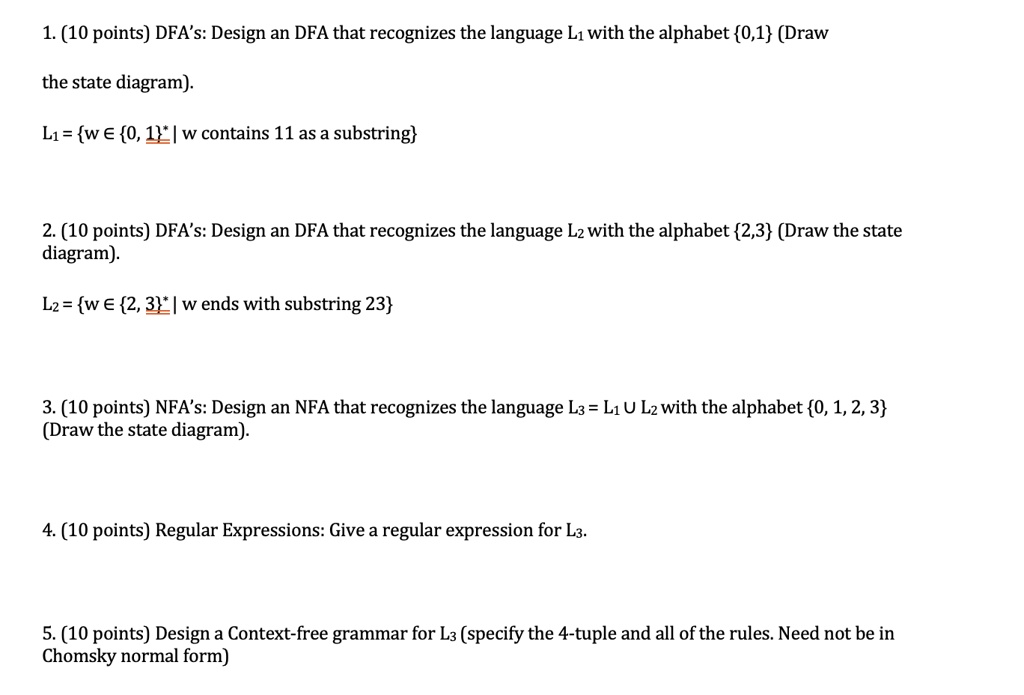 1 10 points dfas design an dfa that recognizes the language li with the ...