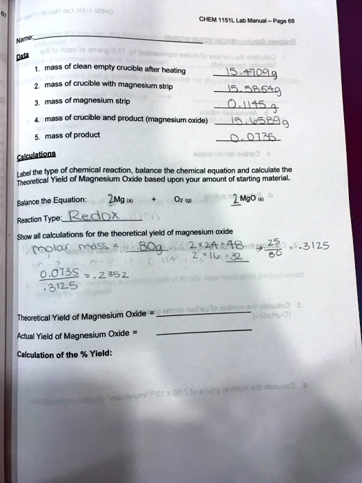 SOLVED: CHEM 1151L Lab Vanual Rug" Qua mass clean empty crucible after ...