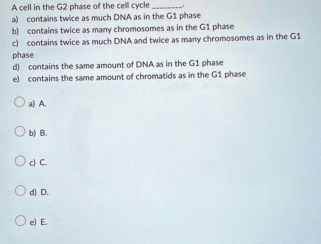 SOLVED: A cell in the G2 phase of the cell cycle: a) contains twice as ...