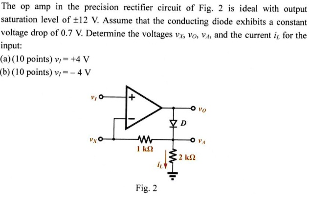The op amp in the precision rectifier circuit of Fig. 2 is ideal with output saturation level of ...