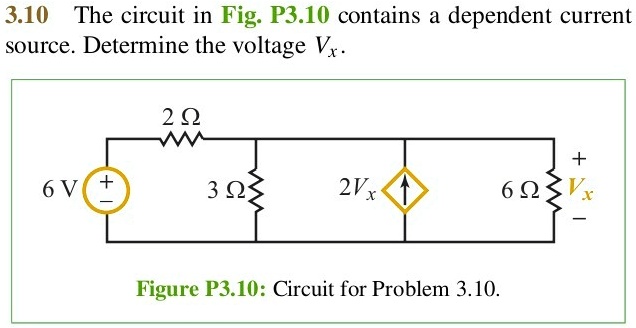 SOLVED: The circuit in Fig. P3.10 contains a dependent current source. Determine the voltage Vx ...
