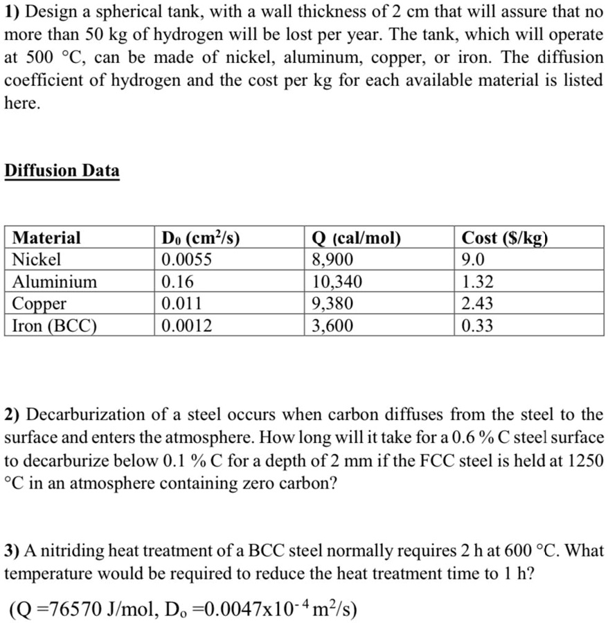 1) Design a spherical tank, with a wall thickness of 2 cm that will ...