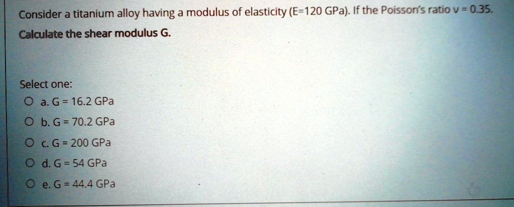 SOLVED: Consider a titanium alloy having a modulus of elasticity E = 120 GPa. If the Poisson's ...