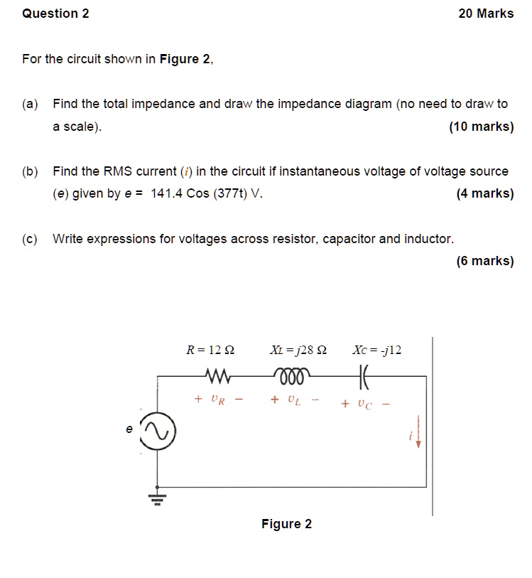 SOLVED: Question 2 20 Marks For the circuit shown in Figure 2: (a) Find the total impedance and ...